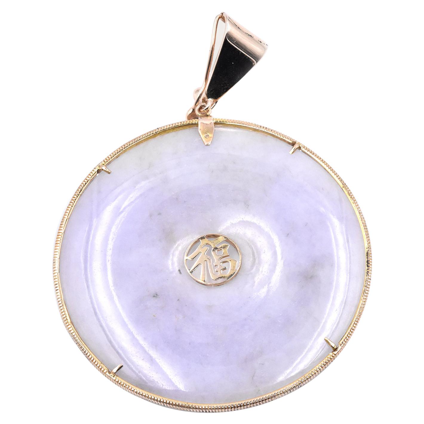 1970s 14 Karat Yellow Gold and Jade Pendant For Sale at 1stDibs