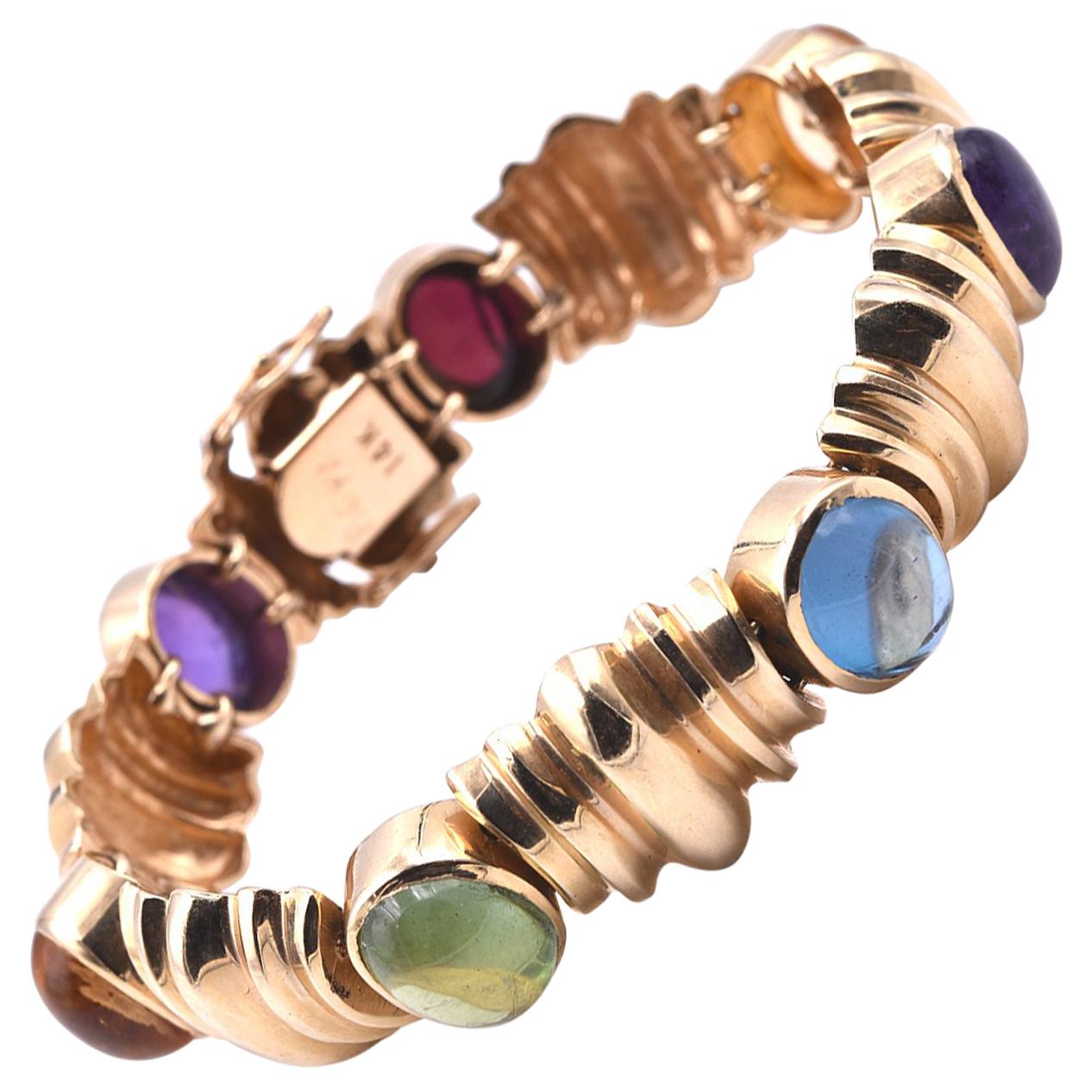 Cabochon Gemstone Diamond Gold Bracelet For Sale at 1stdibs