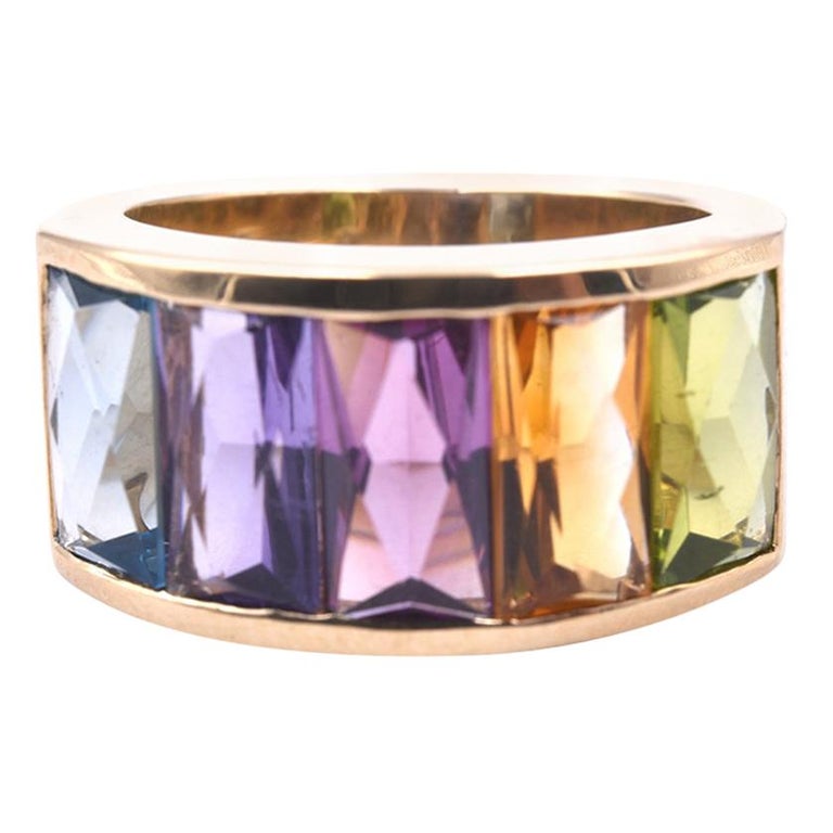 14 Karat Yellow Gold Rainbow Gemstone Ring at 1stdibs