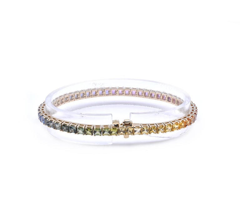 14 Karat Yellow Gold Rainbow Sapphire Tennis Bracelet For Sale At 1stdibs