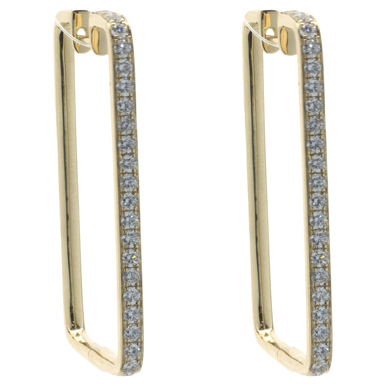 14 Karat Yellow Gold Rectangular Hoop Earrings For Sale at 1stDibs