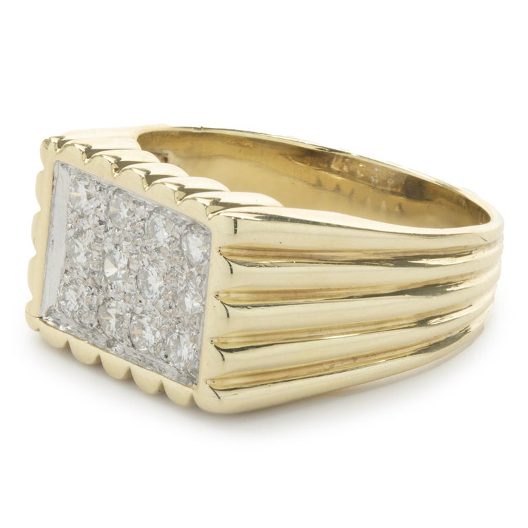 14 Karat Yellow Gold Rectangular Pave Diamond Pinky Ring For Sale at ...