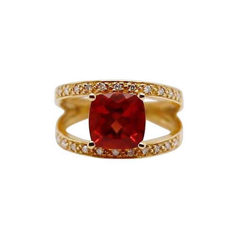 3.50ct Red Andesine 14K Yellow Gold Double 7.5 Band Diamond and ...