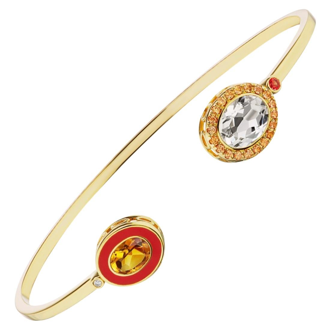 14 Karat Yellow Gold, Red Enamel, Topaz and Sapphire Cuff Bracelet For ...