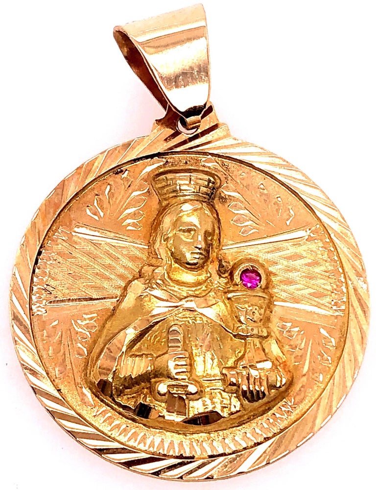 14 Karat Yellow Gold Religious Charm / Pendant with Ruby Accent at 1stDibs