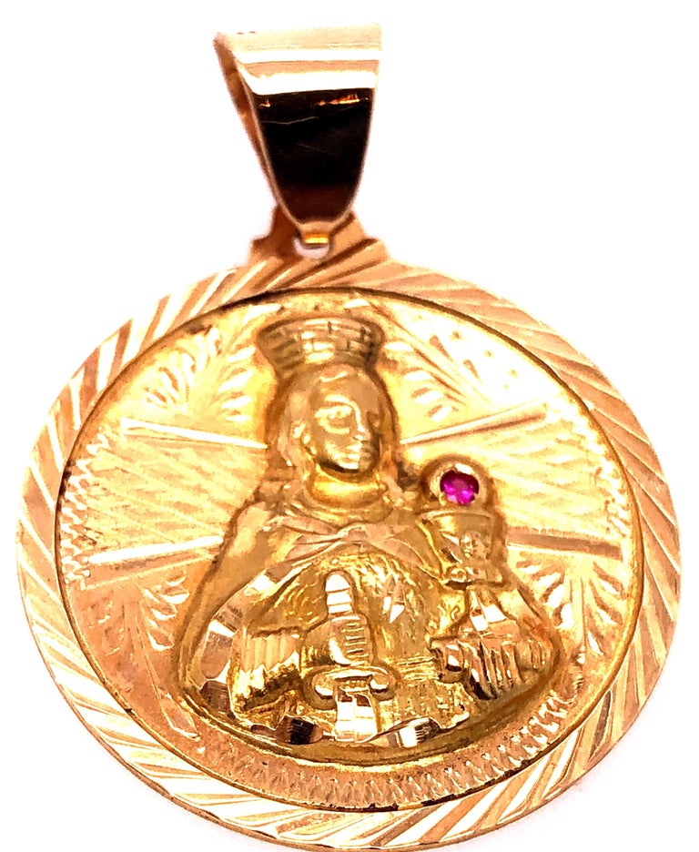 14 Karat Yellow Gold Religious Charm / Pendant with Ruby Accent at 1stDibs