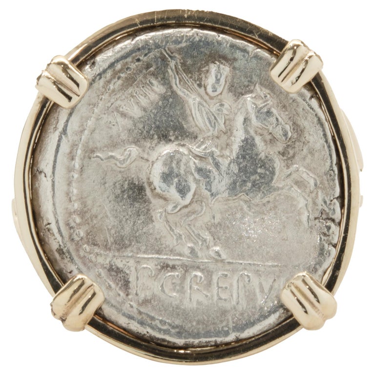 14 Karat Yellow Gold Roman Denarius Coin Ring For Sale at 1stDibs