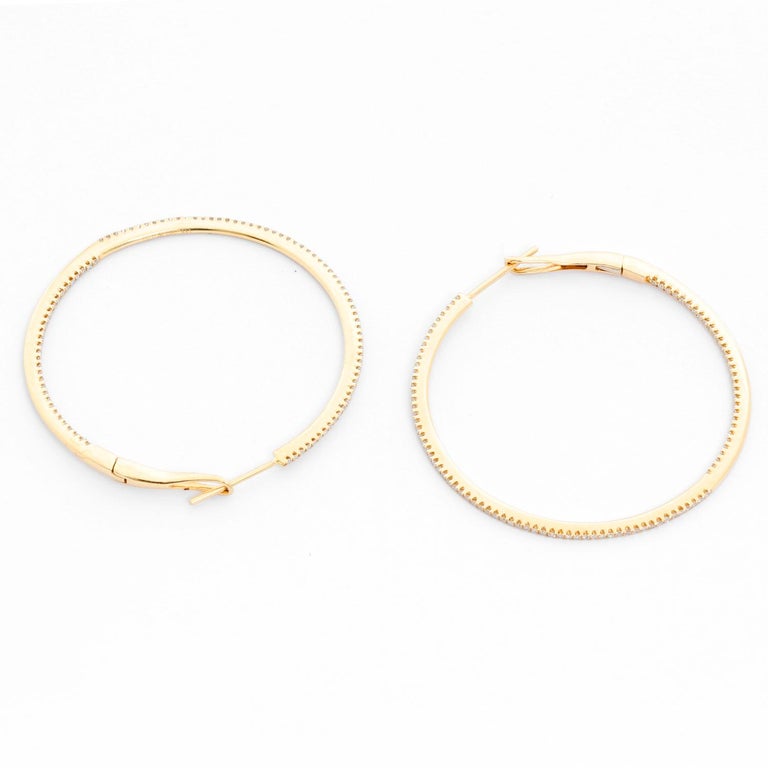 14 Karat Yellow Gold Round Inside Out Hoops For Sale at 1stDibs