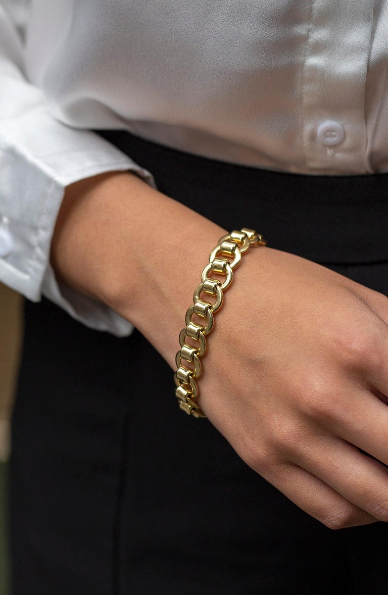 14 Karat Yellow Gold Round Link Chain Bracelet For Sale at 1stDibs