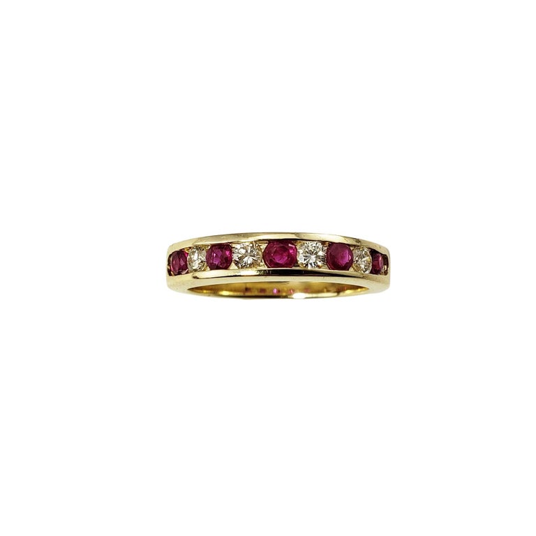 14 Karat Yellow Gold Ruby and Diamond Band Ring For Sale at 1stDibs