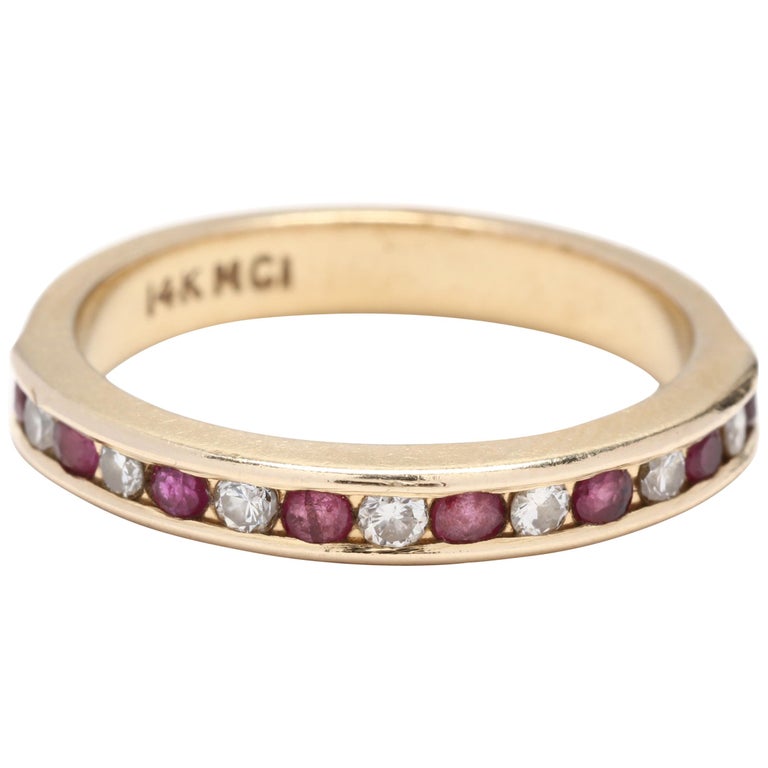 14 Karat Yellow Gold, Ruby and Diamond Channel Set Band at 1stDibs