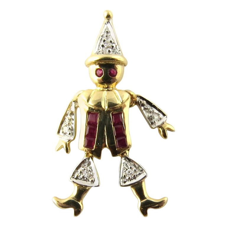 14 Karat Yellow Gold Ruby and Diamond Clown Pendant at 1stDibs