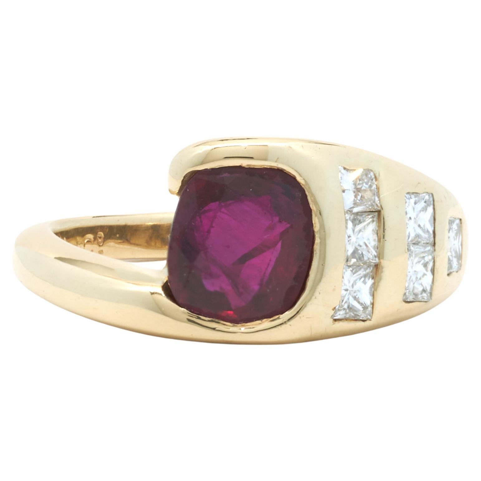 Modern Gold Floating Diamond and Ruby Heart Ring at 1stDibs