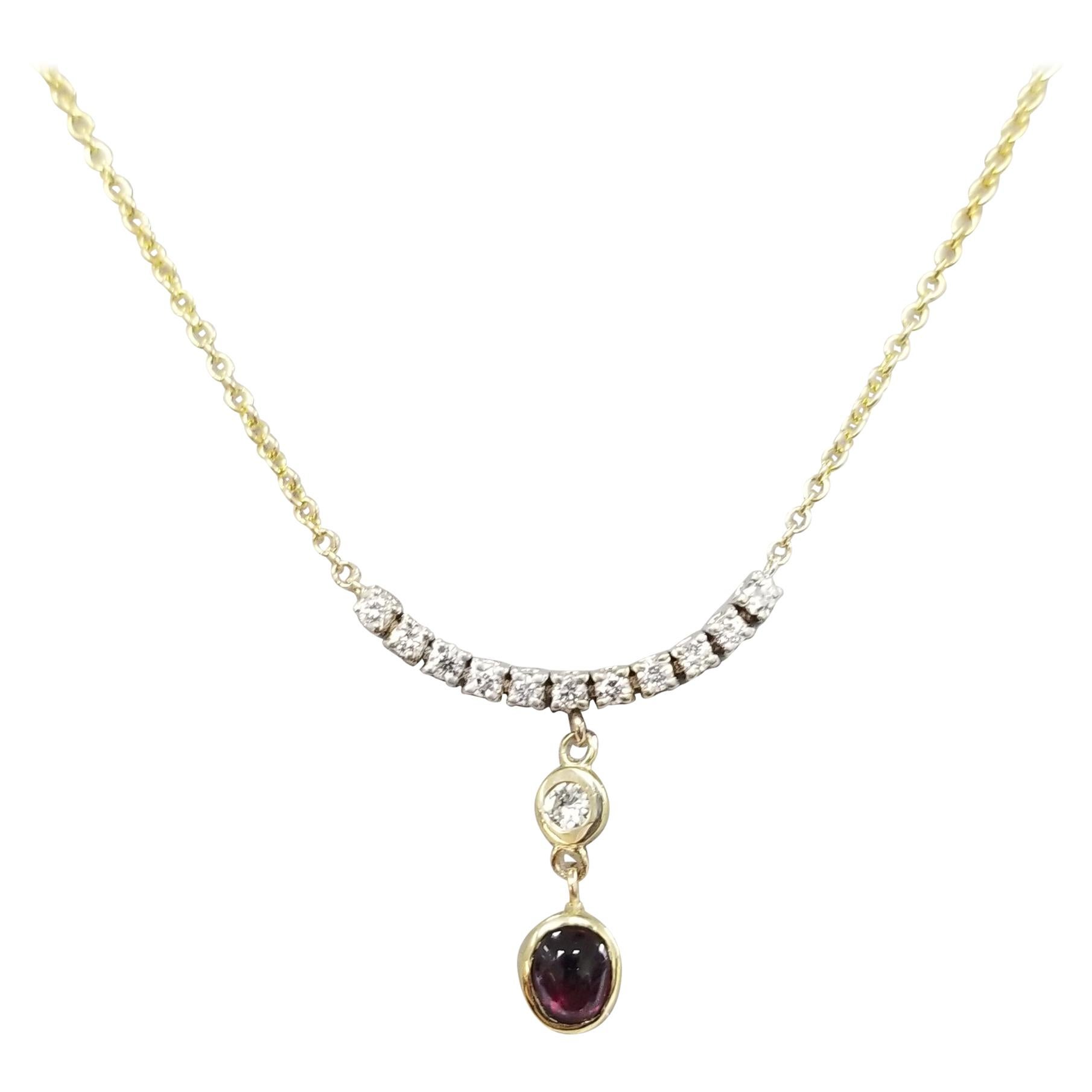 14 Karat Yellow Gold Ruby and Diamond Necklace at 1stDibs