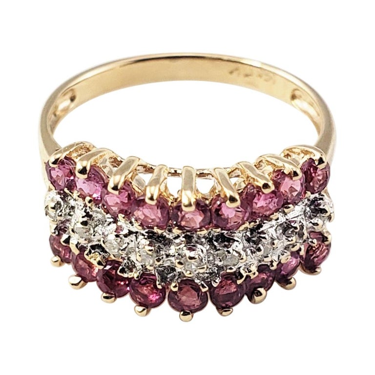 14 Karat Yellow Gold Ruby and Diamond Pyramid Ring at 1stDibs