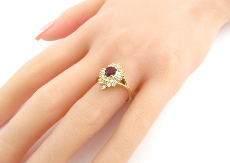14 Karat Yellow Gold Genuine Ruby and Diamond Ring For Sale at 1stDibs