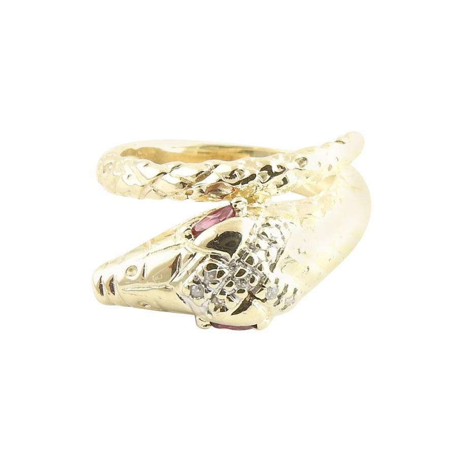 Gold Diamond Ruby and Enamel Snake Ring at 1stDibs