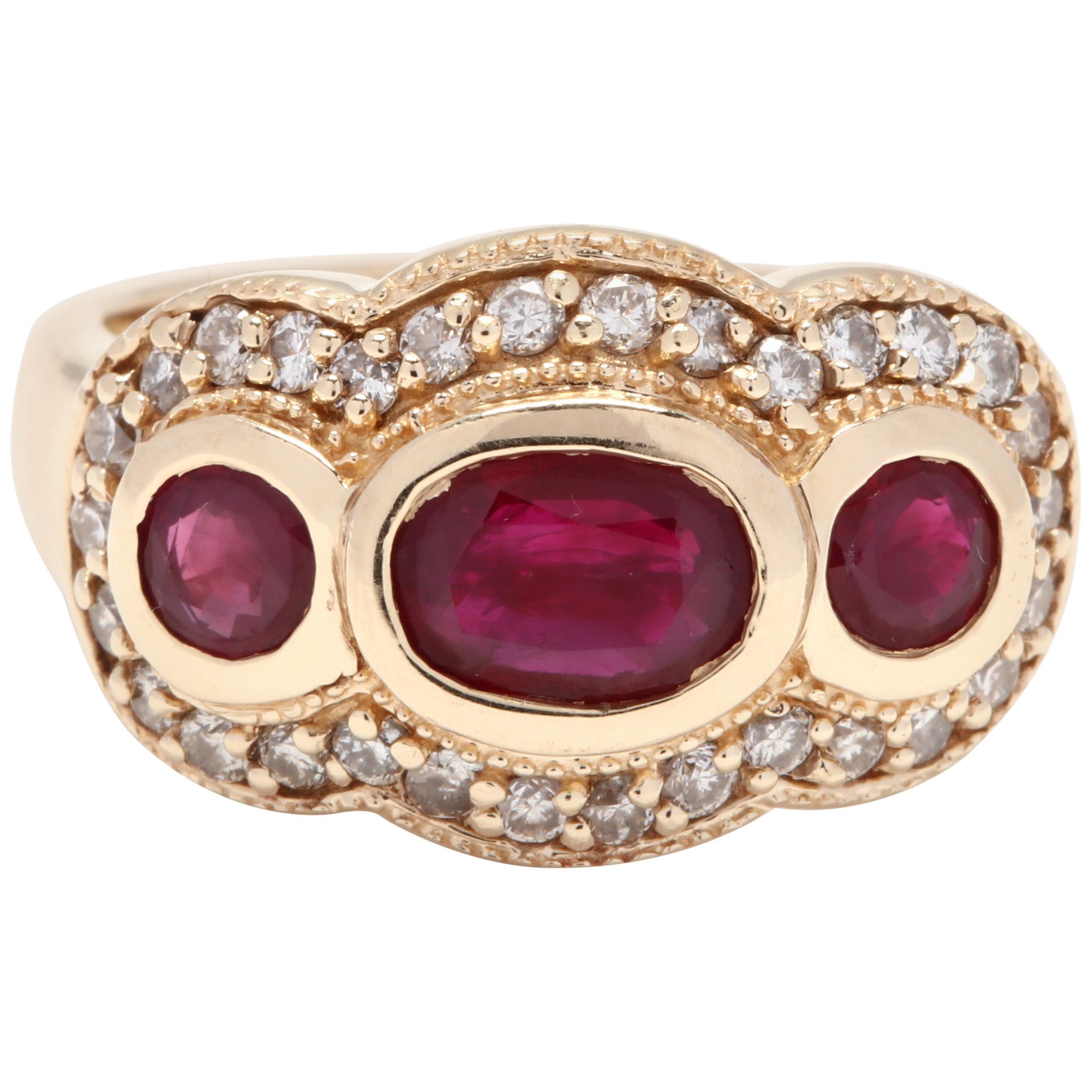 14K Yellow Gold Ruby and Diamond Right Hand Ring For Sale at 1stDibs