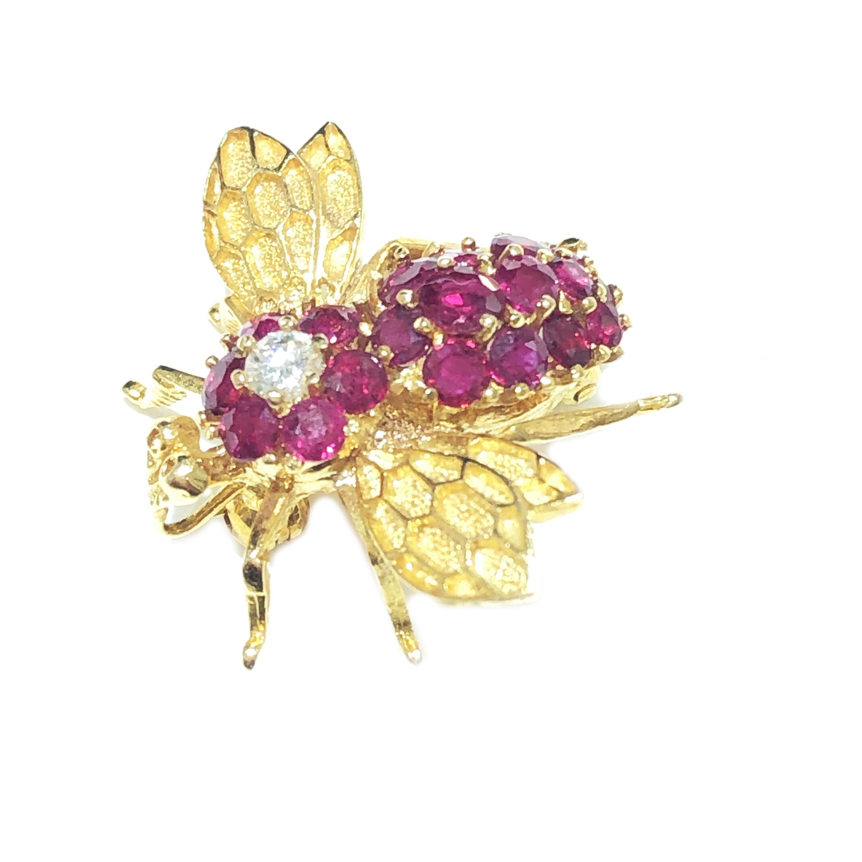 14 Karat Yellow Gold Ruby Fly Pin at 1stDibs