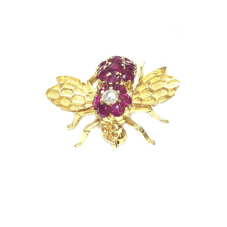 14 Karat Yellow Gold Ruby Fly Pin at 1stDibs