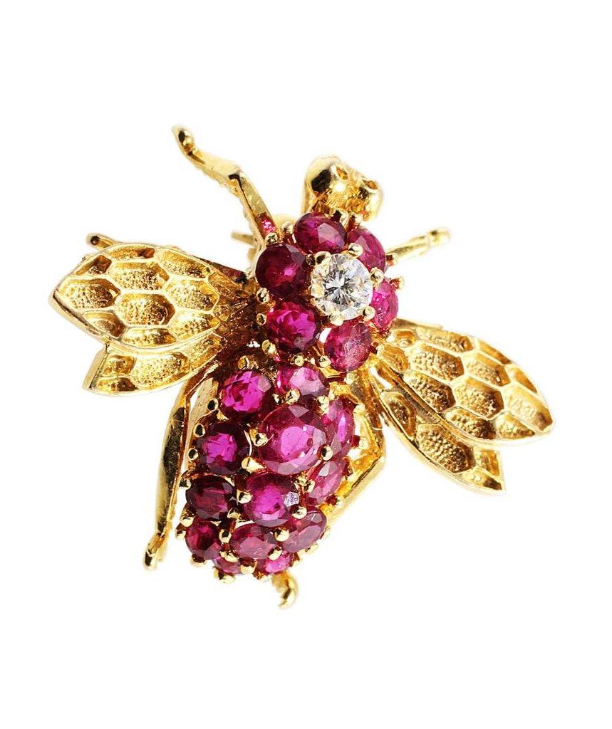 14 Karat Yellow Gold Ruby Fly Pin at 1stDibs