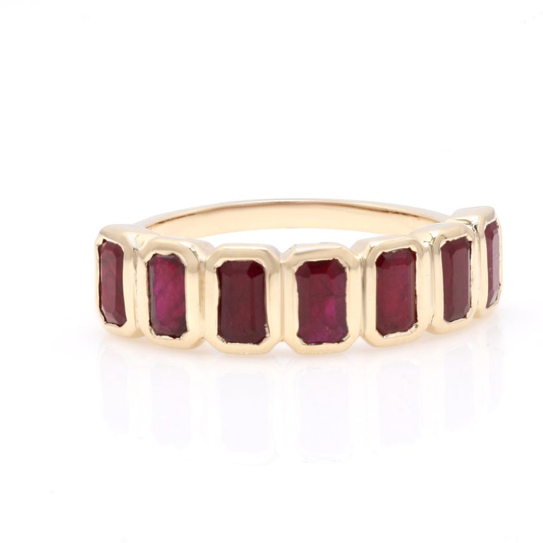 Customizable 14 Karat Yellow Gold Ruby Half Eternity Band Stacking Ruby ...
