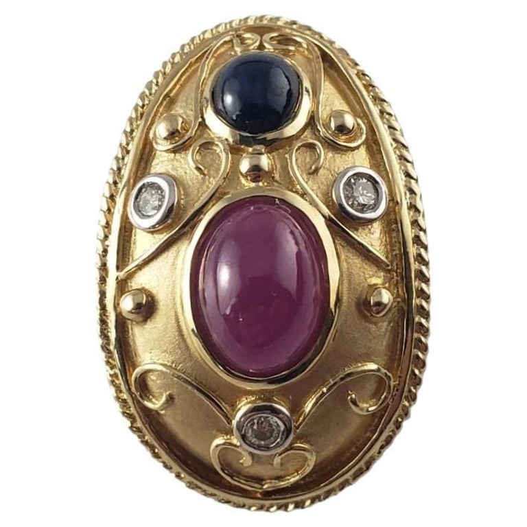14 Karat Yellow Gold Ruby, Sapphire and Diamond Slide Pendant JAGi ...