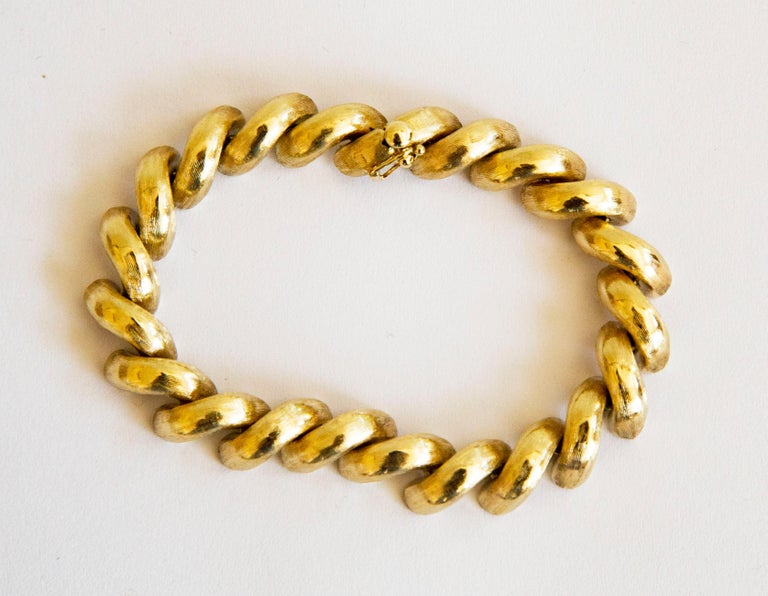 14 Karat Yellow Gold San Marco Macaroni Link Bracelet For Sale at 1stDibs