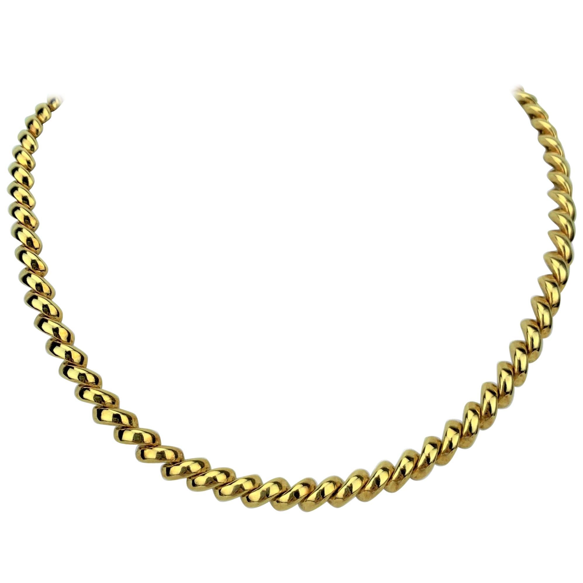 14 Karat Yellow Gold San Marco Macaroni Link Chain Necklace For Sale at ...