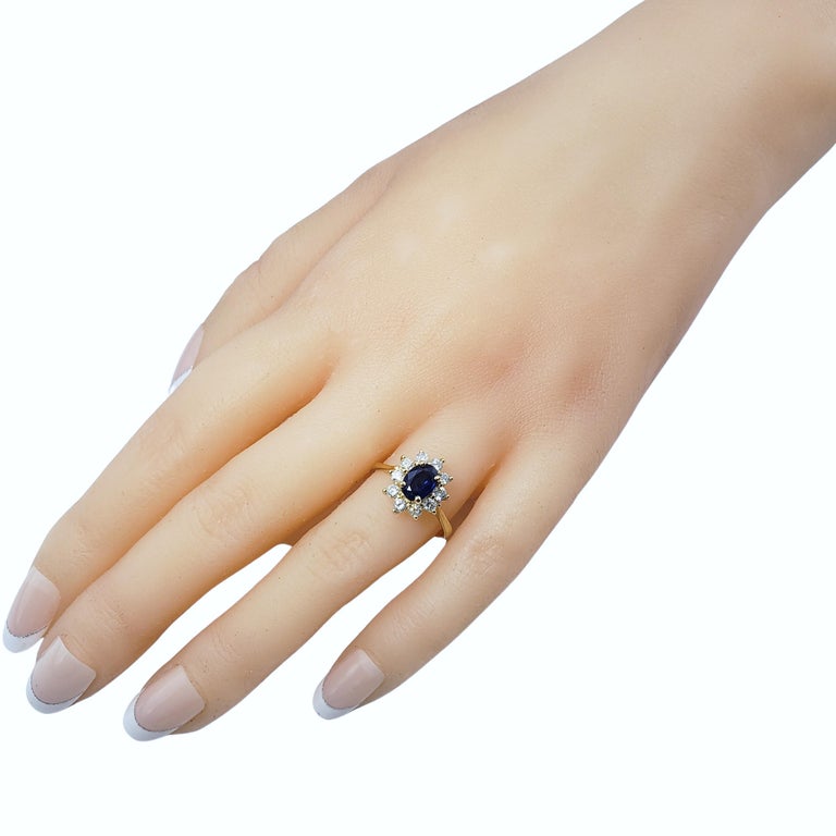 14 Karat Yellow Gold Sapphire and Diamond Ring For Sale at 1stDibs
