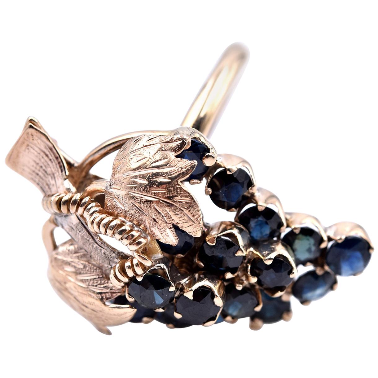 14 Karat Yellow Gold Sapphire Grape Ring For Sale at 1stDibs