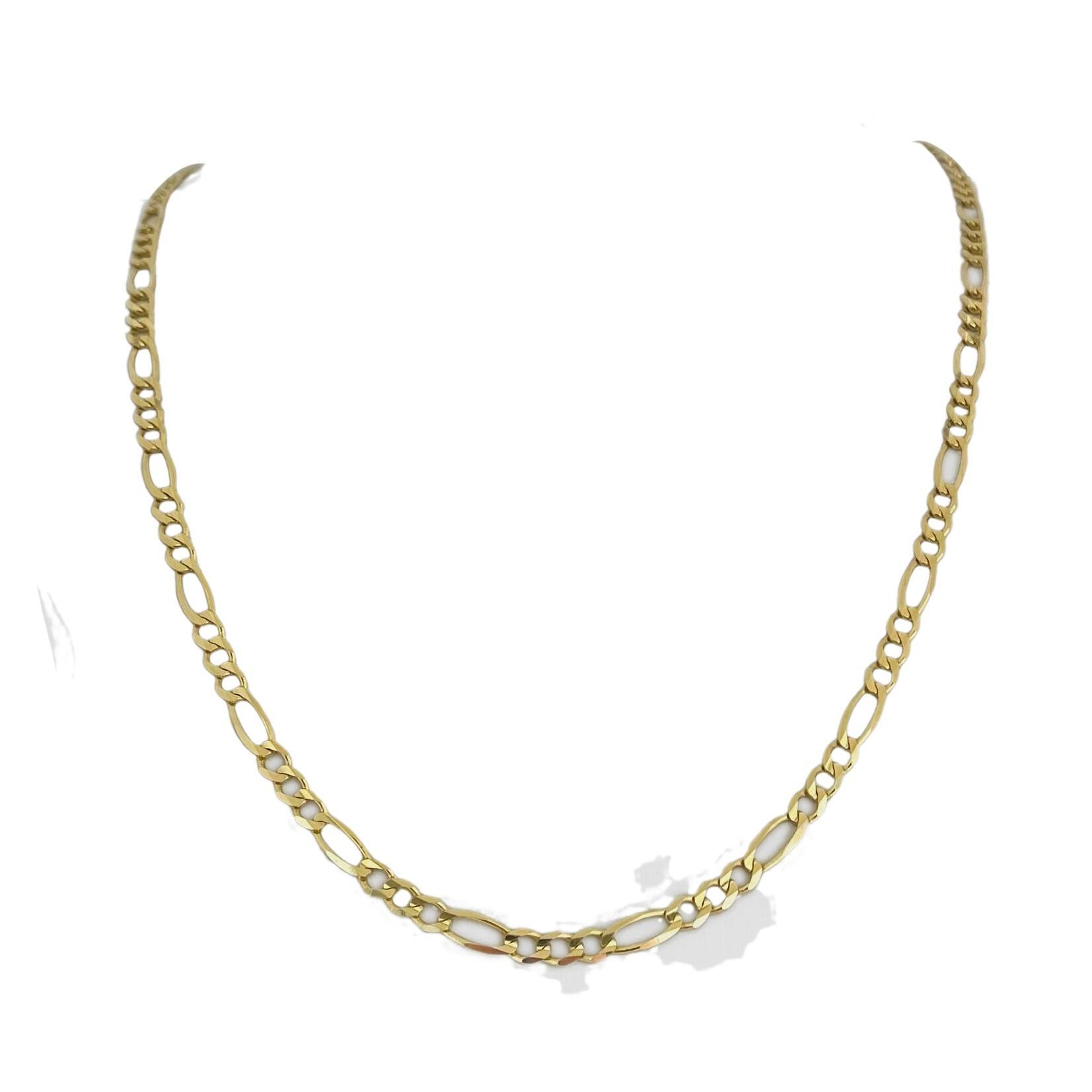 14 Karat Yellow Gold Solid Figaro Link Chain Necklace For Sale at 1stDibs