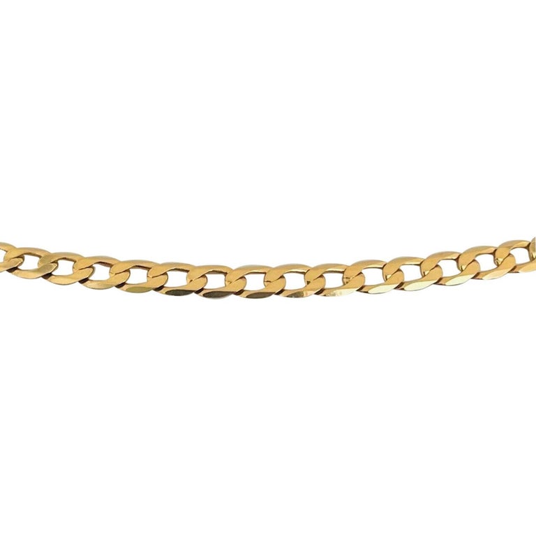 14 Karat Yellow Gold Semi Solid Flat Curb Link Chain Necklace, Italy ...