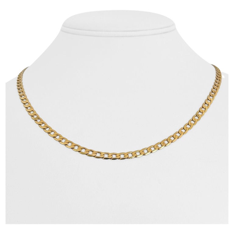 14 Karat Yellow Gold Semi Solid Flat Curb Link Chain Necklace, Italy ...