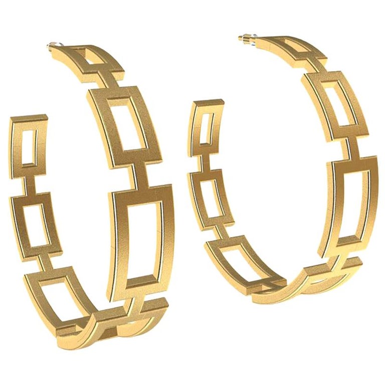 14 Karat Yellow Gold Seven Rectangle Hoops For Sale at 1stDibs