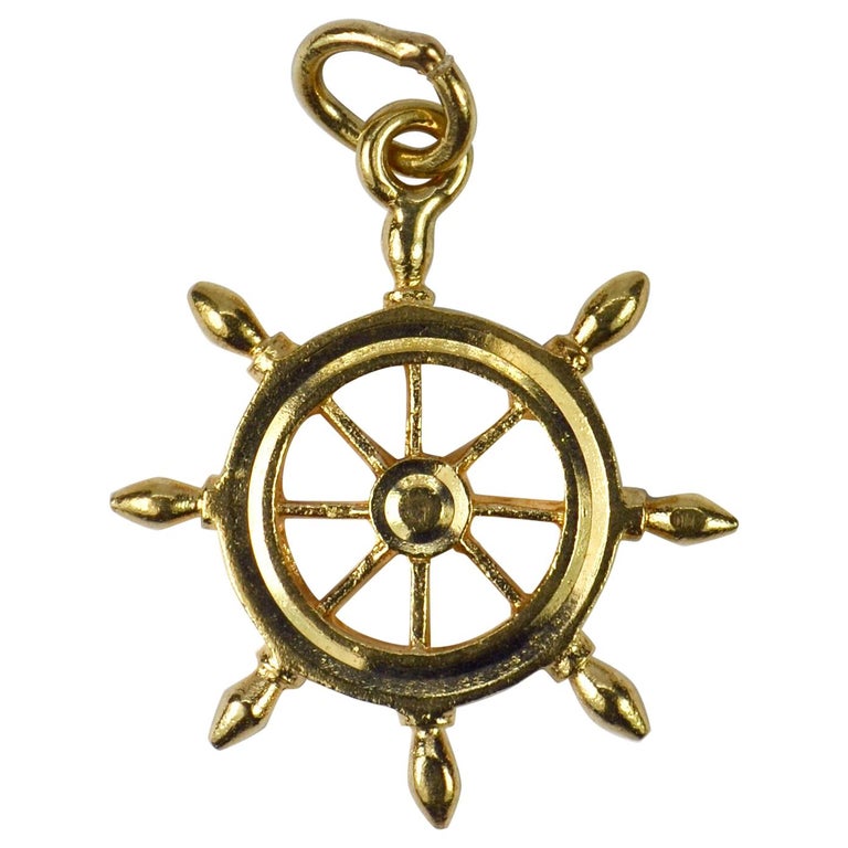 14 Karat Yellow Gold Ships Wheel Charm Pendant at 1stDibs