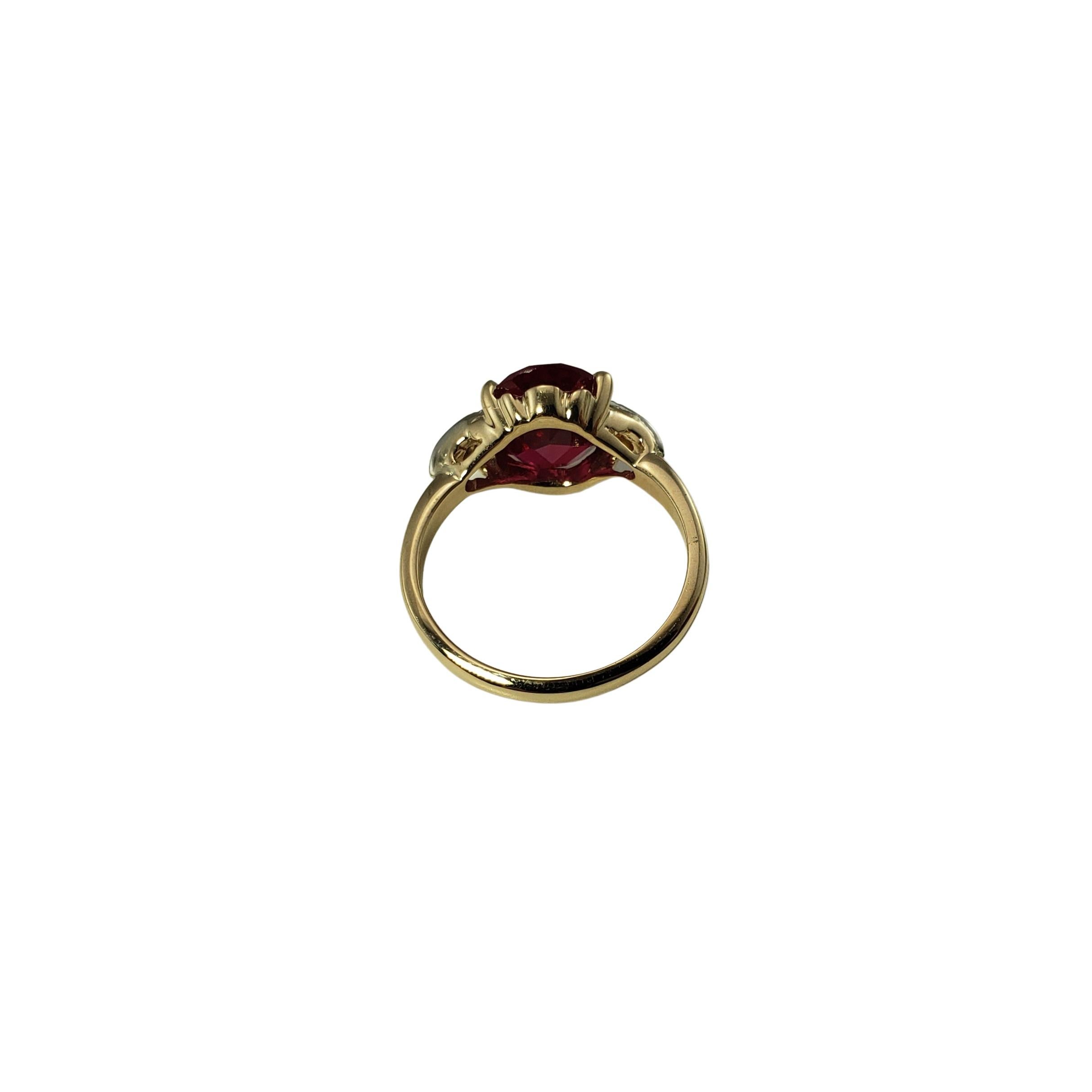 14 Karat Yellow Gold Simulated Ruby and Diamond Ring For Sale at 1stDibs