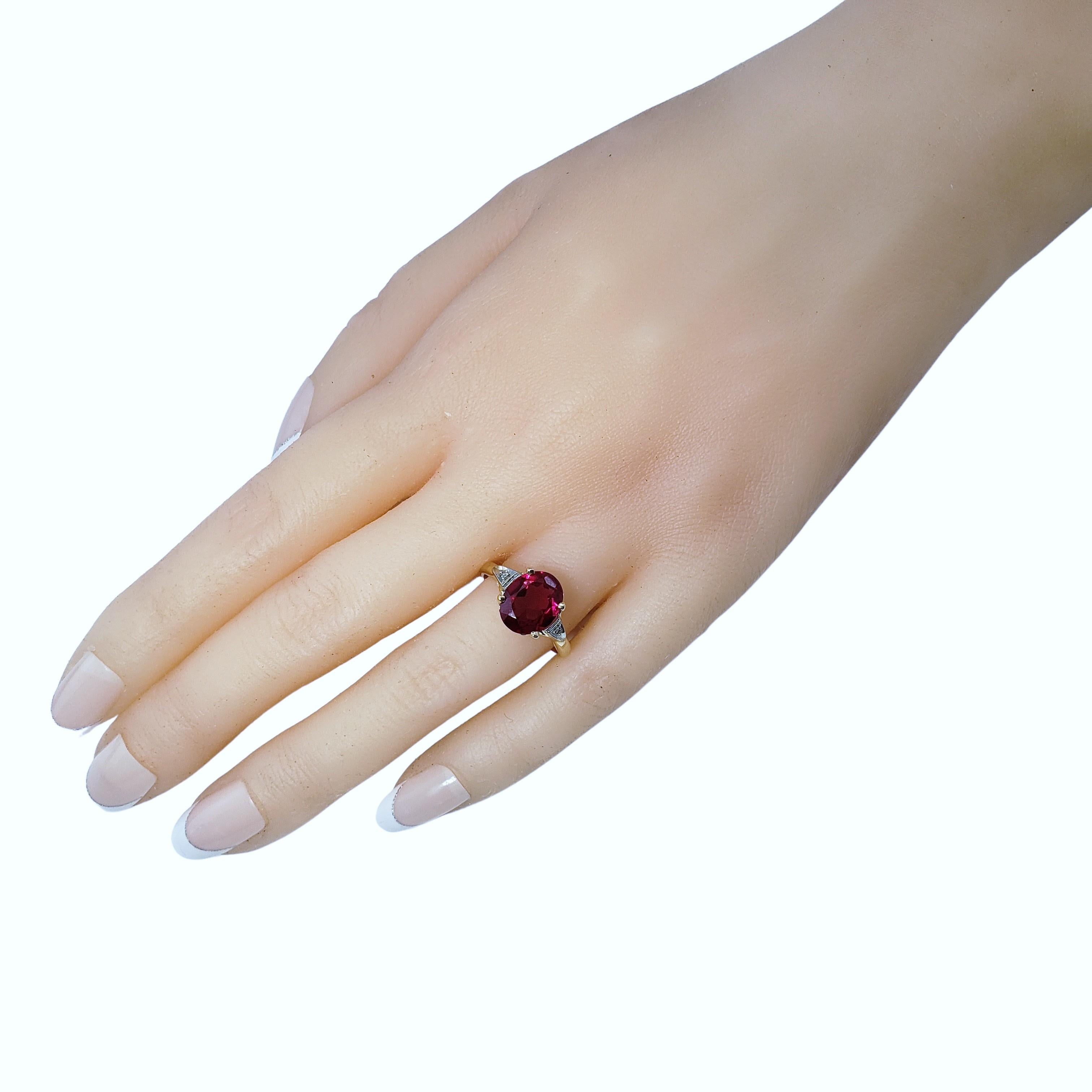 14 Karat Yellow Gold Simulated Ruby and Diamond Ring For Sale at 1stDibs