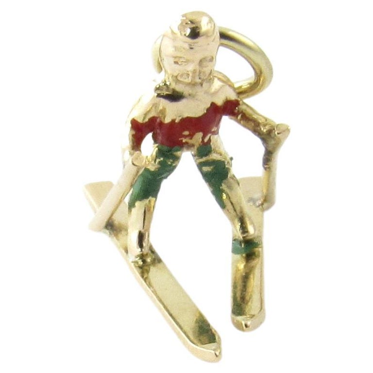14 Karat Yellow Gold Skier Charm For Sale at 1stDibs