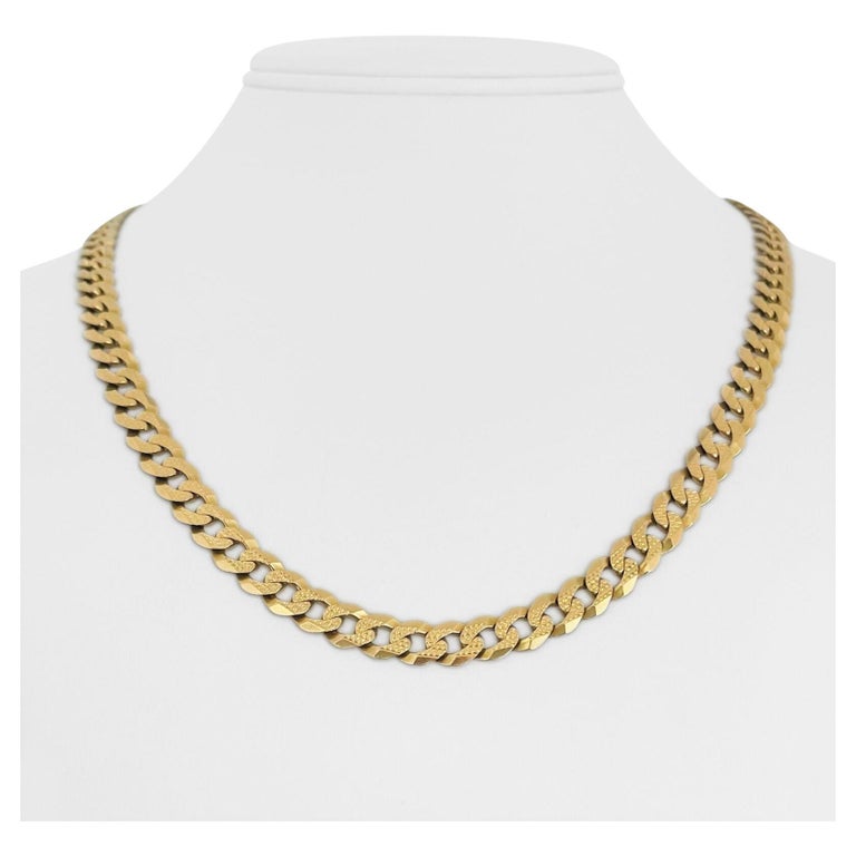 14 Karat Yellow Gold Solid Diamond Cut Curb Link Chain Necklace Italy For Sale at 1stDibs
