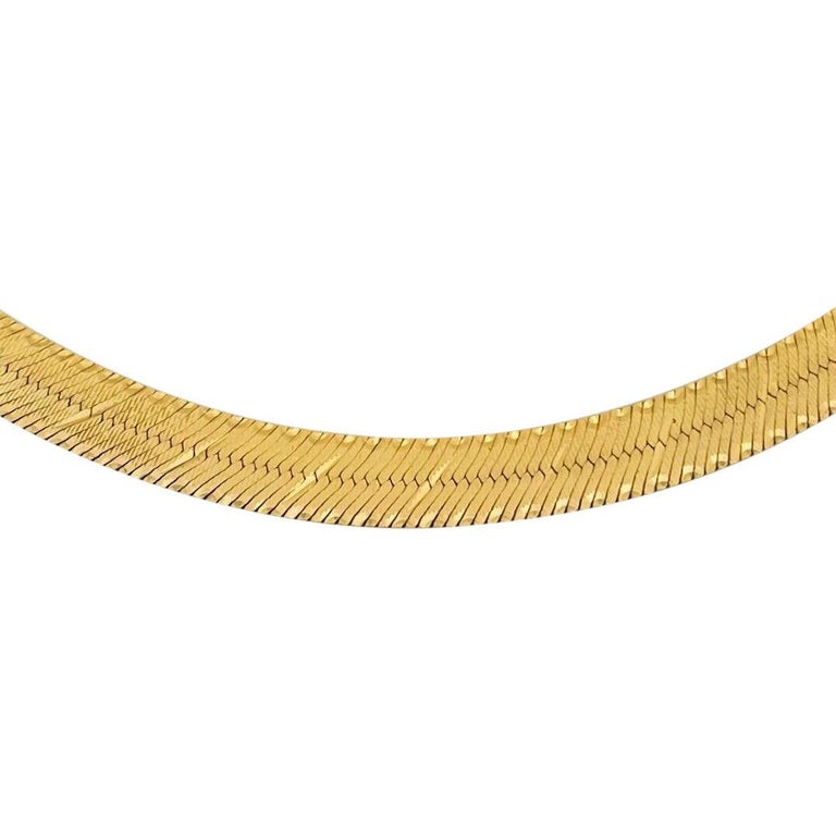 14 Karat Yellow Gold Solid Diamond Cut Herringbone Link Necklace, Italy ...