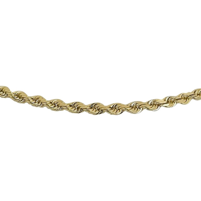 14 Karat Yellow Gold Solid Diamond Cut Long Rope Chain Necklace For Sale at 1stDibs