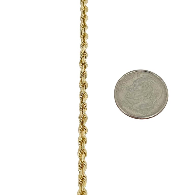 14 Karat Yellow Gold Solid Diamond Cut Long Rope Chain Necklace For ...