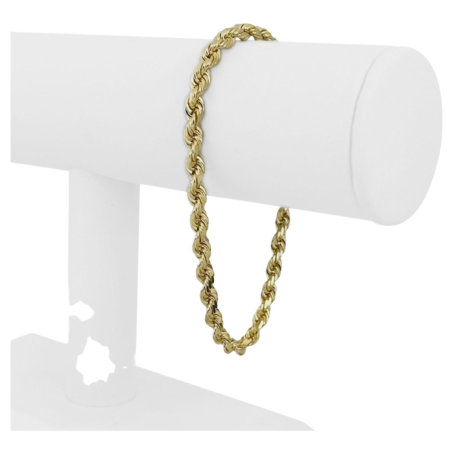 14 Karat Yellow Gold Solid Rope Chain Bracelet For Sale at 1stDibs