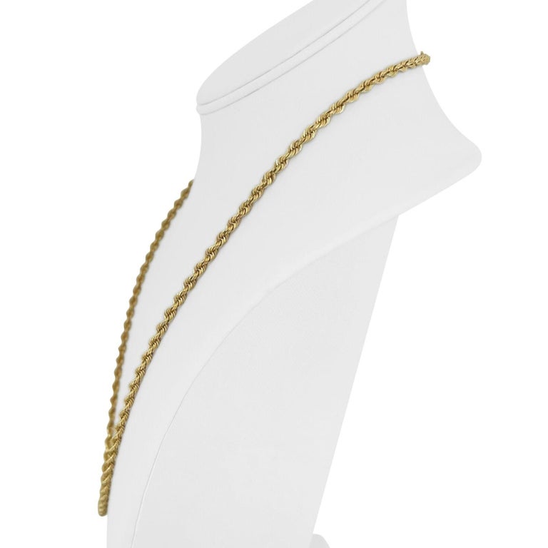14 Karat Yellow Gold Solid Diamond Cut Rope Chain Necklace For Sale at ...