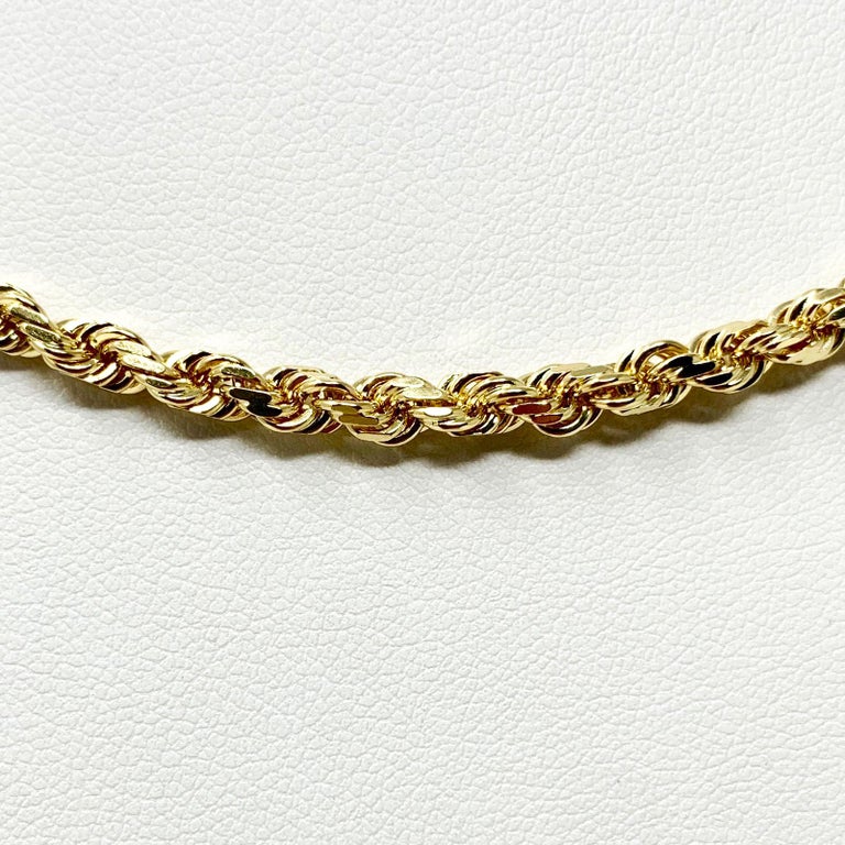14 Karat Yellow Gold Solid Diamond Cut Rope Chain Necklace at 1stDibs ...