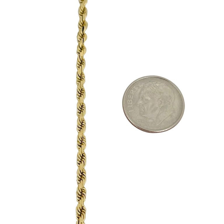 14 Karat Yellow Gold Solid Diamond Cut Rope Chain Necklace For Sale at ...