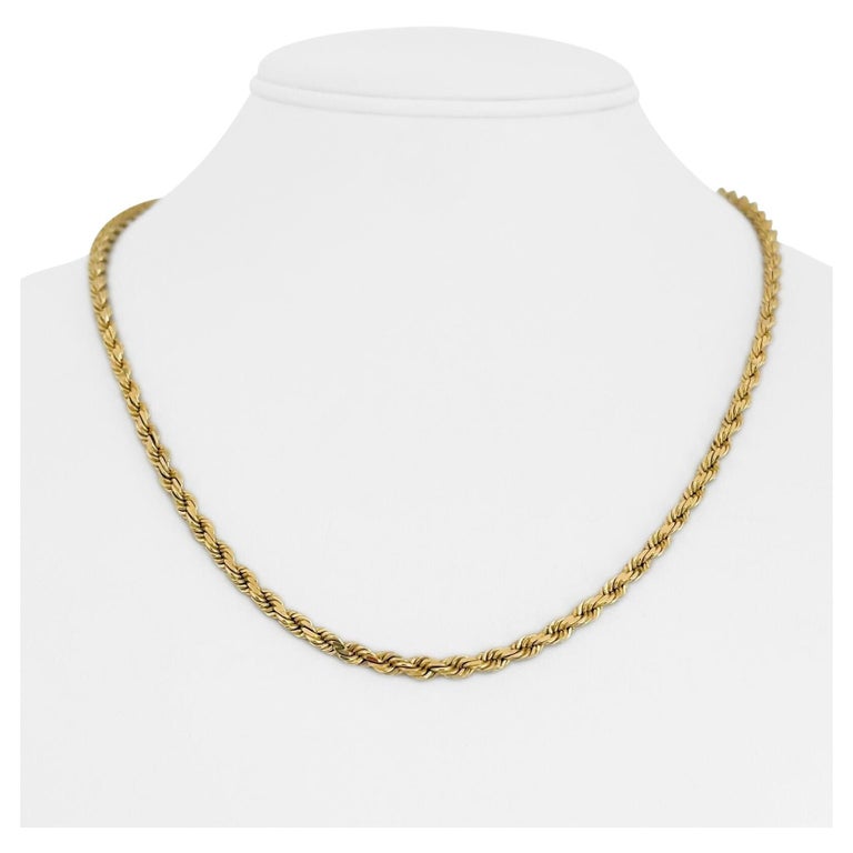 14 Karat Yellow Gold Solid Diamond Cut Rope Chain Necklace For Sale at 1stDibs