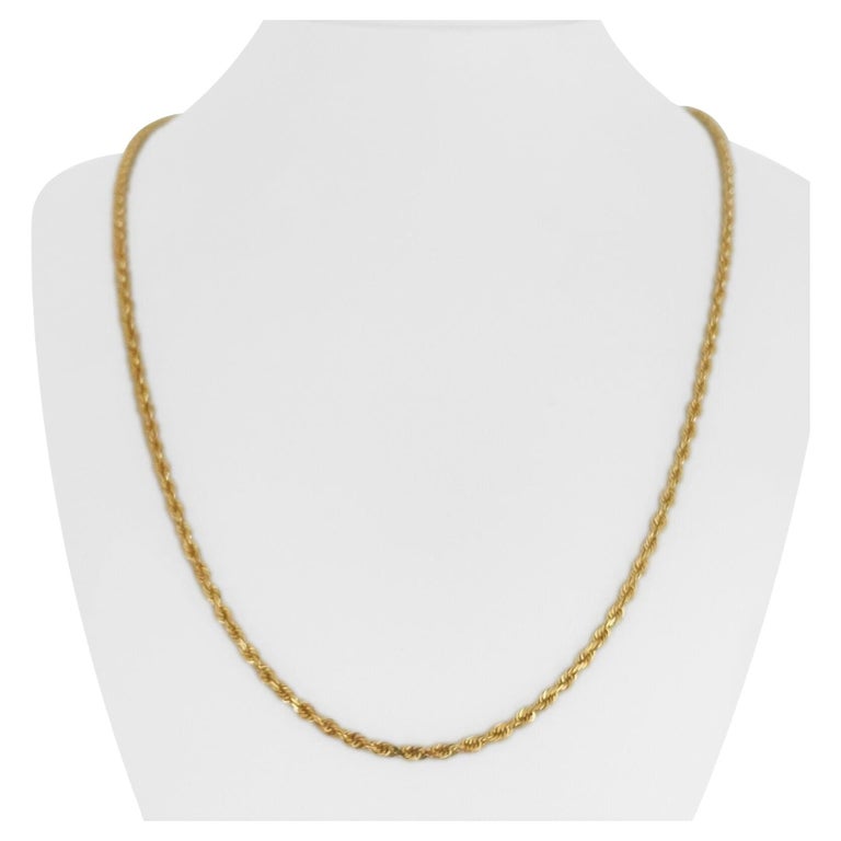 14 Karat Yellow Gold Solid Diamond Cut Rope Chain Necklace For Sale at ...