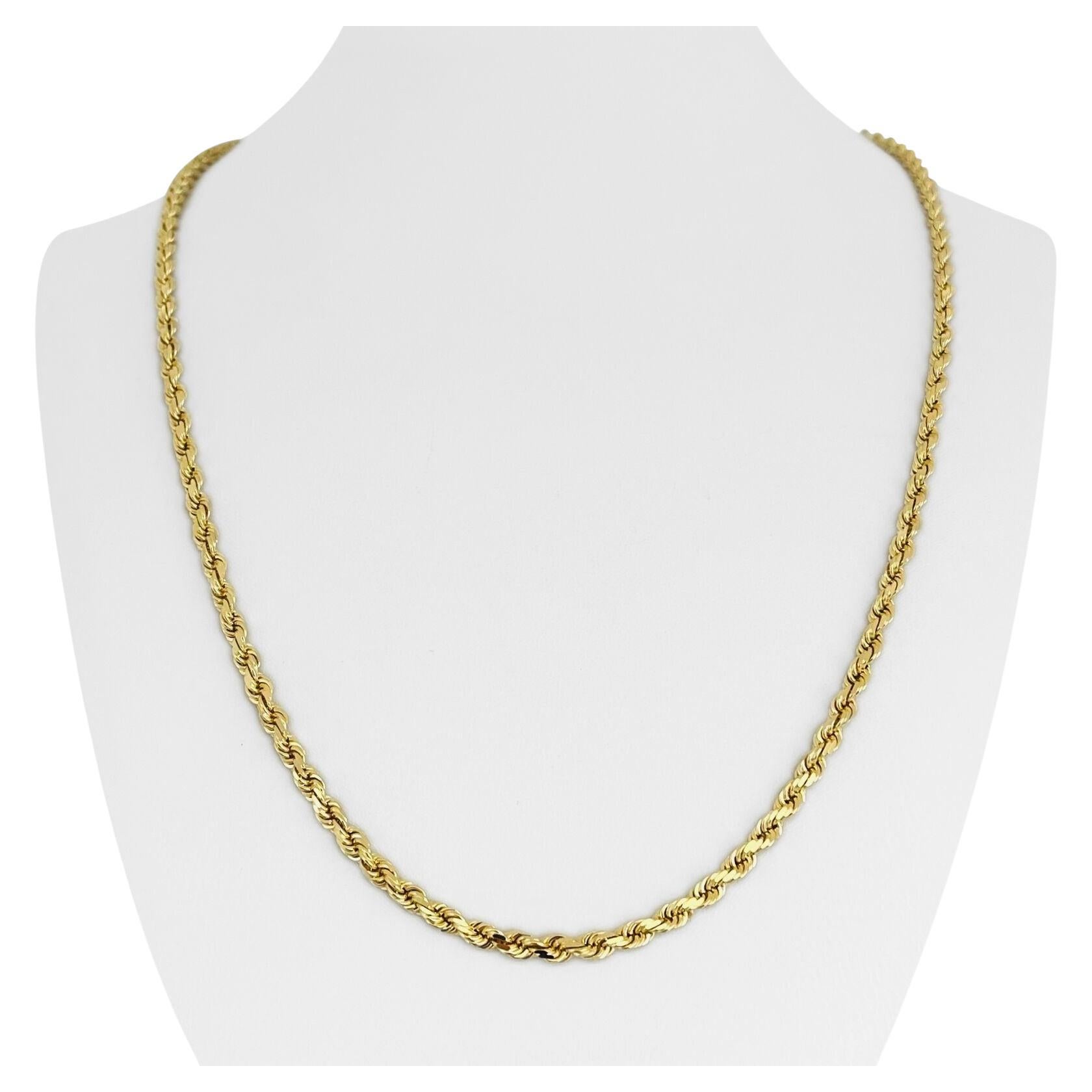 14 Karat Yellow Gold Solid Diamond Cut Rope Chain Necklace For Sale at ...
